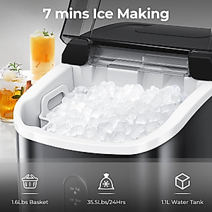 Nugget Ice Makers Countertop with Soft Chewable Pellet Ice, 7 Mins Ice Making, 35.5Lbs/24Hrs, Pebble Ice Maker Machine with Self-Cleaning/Ice Basket/Ice Scoop for Home/Office/Bar, Black