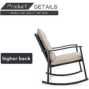 Oakmont 3-Piece High Back Outdoor Rocking Chair Patio Furniture Bistro Sets 2 Chairs with Glass Coffee Table, All-Weather Steel Frame(Black)
