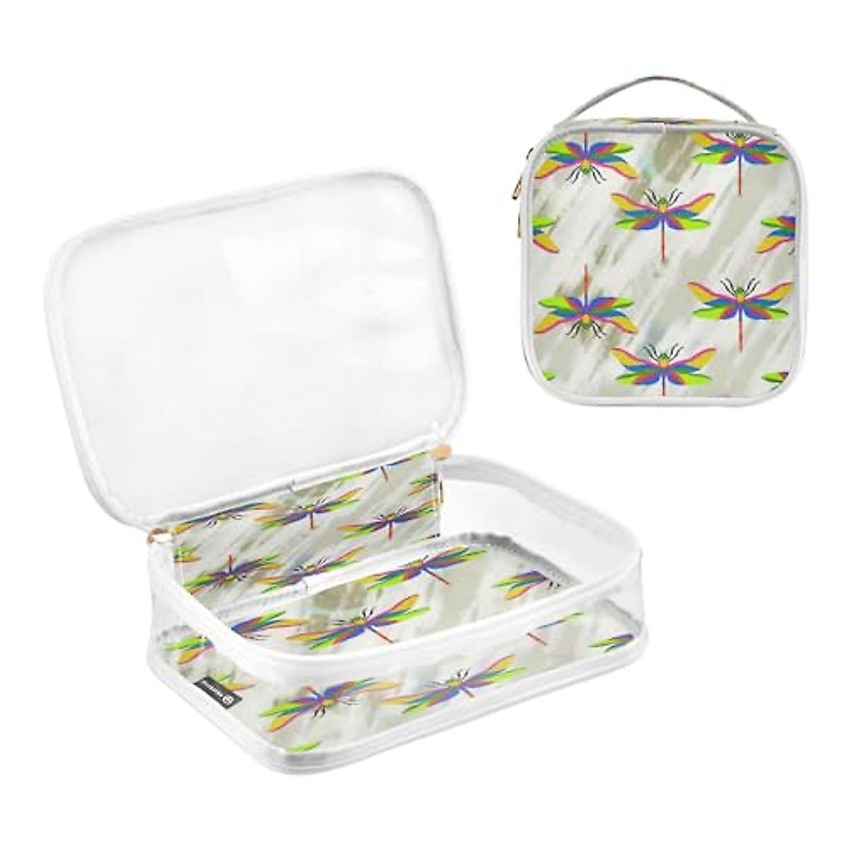 senya Clear Toiletry Bag,Travel Makeup Cosmetic Bag Carry on Airport Airline Compliant Bag Colorful Fluorescent Dragonfly for Women Men