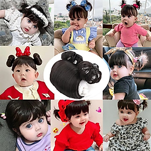 colorvay 1 Pack Baby Wig Braid Hairband for Kids, Children's Fake Bangs Headband with Head Buckle for COS Hair Accessories (Black)