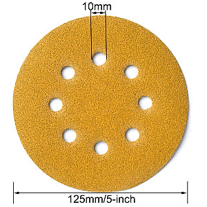 Aiyard 5-Inch 8-Hole Hook and Loop Sanding Discs 120-Grit Random Orbit Sandpaper, 100-Pack