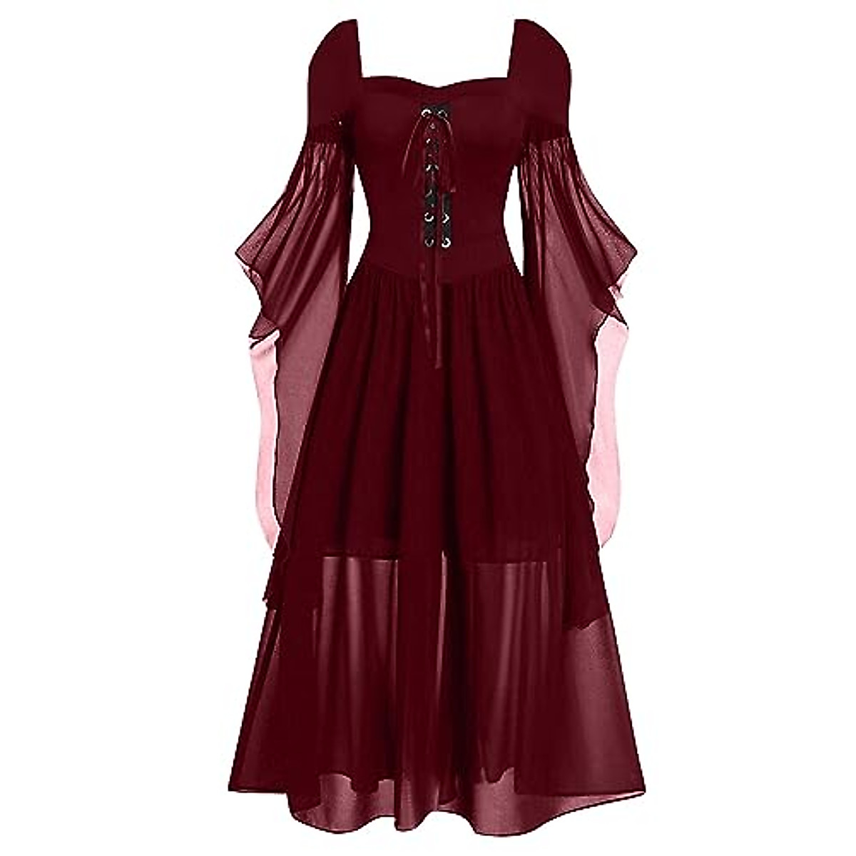 Halloween Costumes Party Dress Ruffle Sleeves Steampunk Costume Women Gothic Dresses for Women Renaissance Shoes Women Halloween Costume Fairy Dress for Women Ren Faire Costume（3-Wine,X-Large）