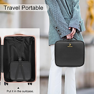 Relavel Travel Makeup Train Case Makeup Cosmetic Case Organizer Portable Artist Storage Bag with Adjustable Dividers for Cosmetics Makeup Brushes Toiletry Jewelry Digital Accessories Black