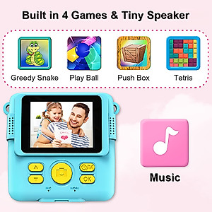 GKTZ Instant Print Camera for Kids - 1080P HD Instant Print Photo - Christmas Birthday Gifts for Age 4 5 6 7 8 9 10 Girls Boys - Portable Toy with 3 Rolls Photo Paper, 5 Color Pens, 32GB Card - Blue