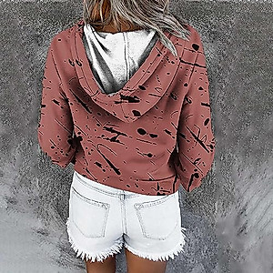 Hoodies for Women Button Collared Drawstring Hooded Sweatshirt Pullover Doodle Graphic Slouchy Casual Long Sleeve Tops Watermelon Red Sweatshirt