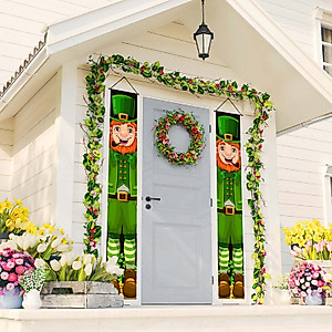 FARMNALL St Patricks Day Porch Banner Green Gnome Front Door Sign Shamrock Four Leaf Lucky Clover Wall Hanging Decorations and Supplies for Home Office Farmhouse Holiday Decor