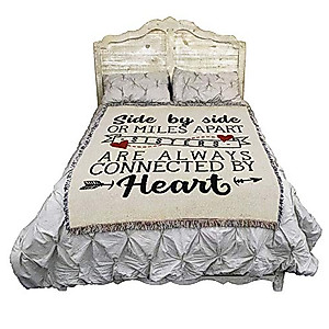 Pure Country Weavers Side by Side or Miles Apart Sisters are Always Connected by Heart Blanket - Gift Tapestry Throw Woven from Cotton - Made in The USA (72x54)