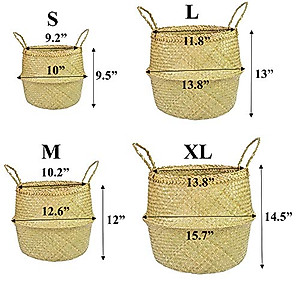 EKOGO Large Seagrass Belly Basket| Handwoven Foldable Storage Basket with Handles for Laundry, Picnic, Pot Cover, Decor | Natural, Eco-Friendly Household Items