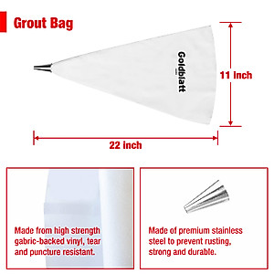 Goldblatt 4 Pieces Tile Grout Masonry Mortar Bag Set, includes 3 Pieces Tear Puncture Resistant Grout Bag & 1 Piece Brick Jointer for Tile Installation Work