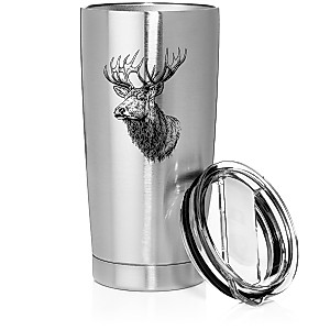 Smooth Body Tumbler Stainless Steel Vacuum Insulated Travel Mug Cup Gift Elk Head (Stainless Steel, 20 oz)