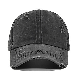 Henwarry Women's Washed Distressed Cotton Denim High Ponytail Hat Adjustable Baseball Cap (F02-White)