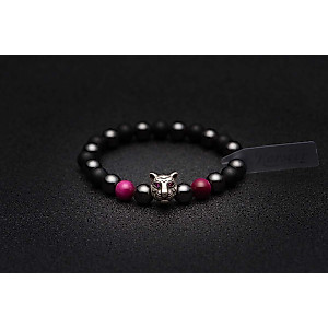 Karseer White Tiger Head Bracelet, Crystal and Healing Stones Rose Tiger Eye Magnetic Hematite Black Agate Therapy Energy Spirit Animal Stretch Bracelet for Women, Charkra Bracelet