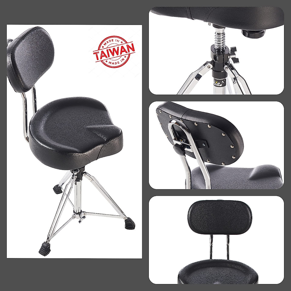 Boltd Drum Throne Made in Taiwan Adjustable Motorcycle Style with Large Backrest Seat Comfortable Drum Set Percussion Stool