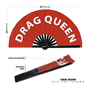 Drag Queen hand fan foldable bamboo circuit hand fan funny gag slang words expressions statement gifts Festival accessories Rave handheld Circuit event fan Clack fans (Red)