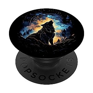 Howling Wolf Space Galaxy Stars Wolves Animal PopSockets Swappable PopGrip