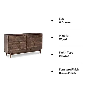 Signature Design by Ashley Calverson Mid-Century Modern 6 Drawer Dresser, Mocha Brown