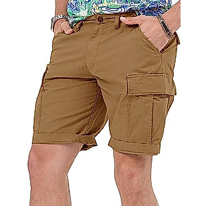 Gafeng Men's Cotton Cargo Shorts Twill Casual Lightweight Outdoor Hiking Relaxed Fit Trousers Khaki