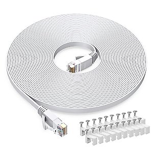 BUSOHE Cat6 Ethernet Cable 20 FT White, Cat-6 Flat RJ45 Computer Internet LAN Network Ethernet Patch Cable Cord - 20 Feet