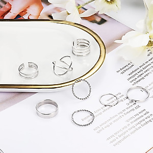 HAIAISO 8 Pcs Knuckle Rings Set Stainless Steel Ring Silver Simple Smooth Finger Stackable Rings Set for Women Plain Band Rings