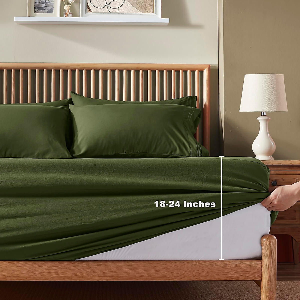 Homiest Extra Deep Pocket Cal King Size Sheets Set, 6 Pieces Soft Olive Green Sheets 18-24 Inch Deep Pocket Bed Sheets, Hotel Luxury 1800 Thread Count Microfiber Bed Set Fits Ultra Deep Mattress