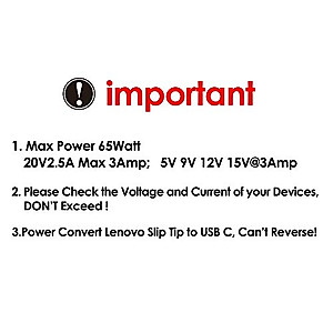 PLUSPOE USB C to Slim Tip Adapter, Convert Lenovo Square Charger to Type C, for Lenovo Thinkpad, Samsung S8/S9/Note, Nintendo Switch, and Any USB C Devices, Max 65watt