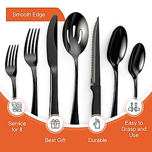 Tribal Cooking 49 Piece Silverware Set - Service for 8 - Stainless Steel Flatware serving set - Cutlery Set - Knives, Fork, and Spoon - Dishwasher Safe - Stunning Polished Finish - Black