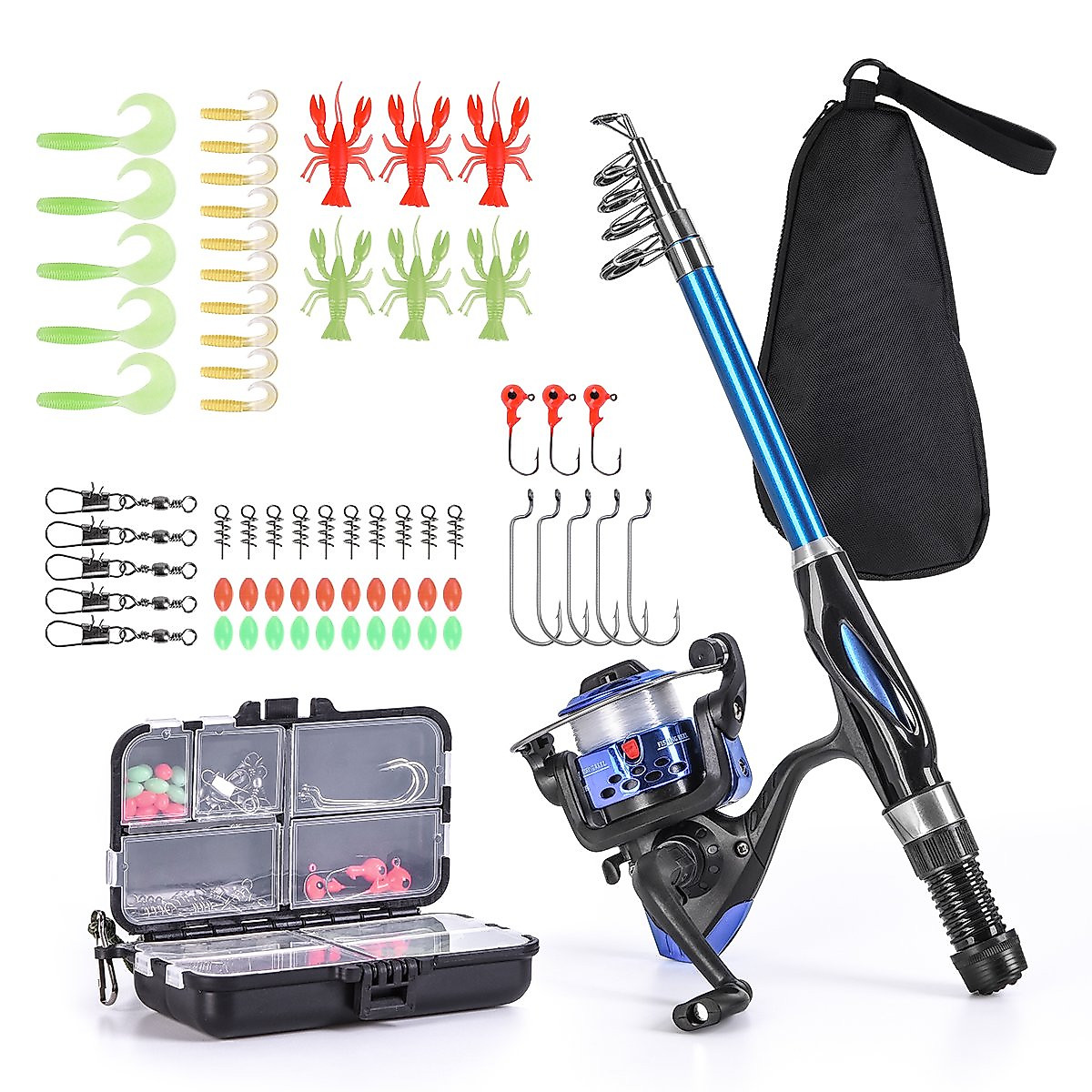 Leo Light Weight Kids Fishing Pole Telescopic Fishing Rod and Reel Combos with Full Kits Lure Case and Carry Bag for Youth Fishing and Beginner 130CM (Rod and Reel Combos with Full Kits and Carry Bag)