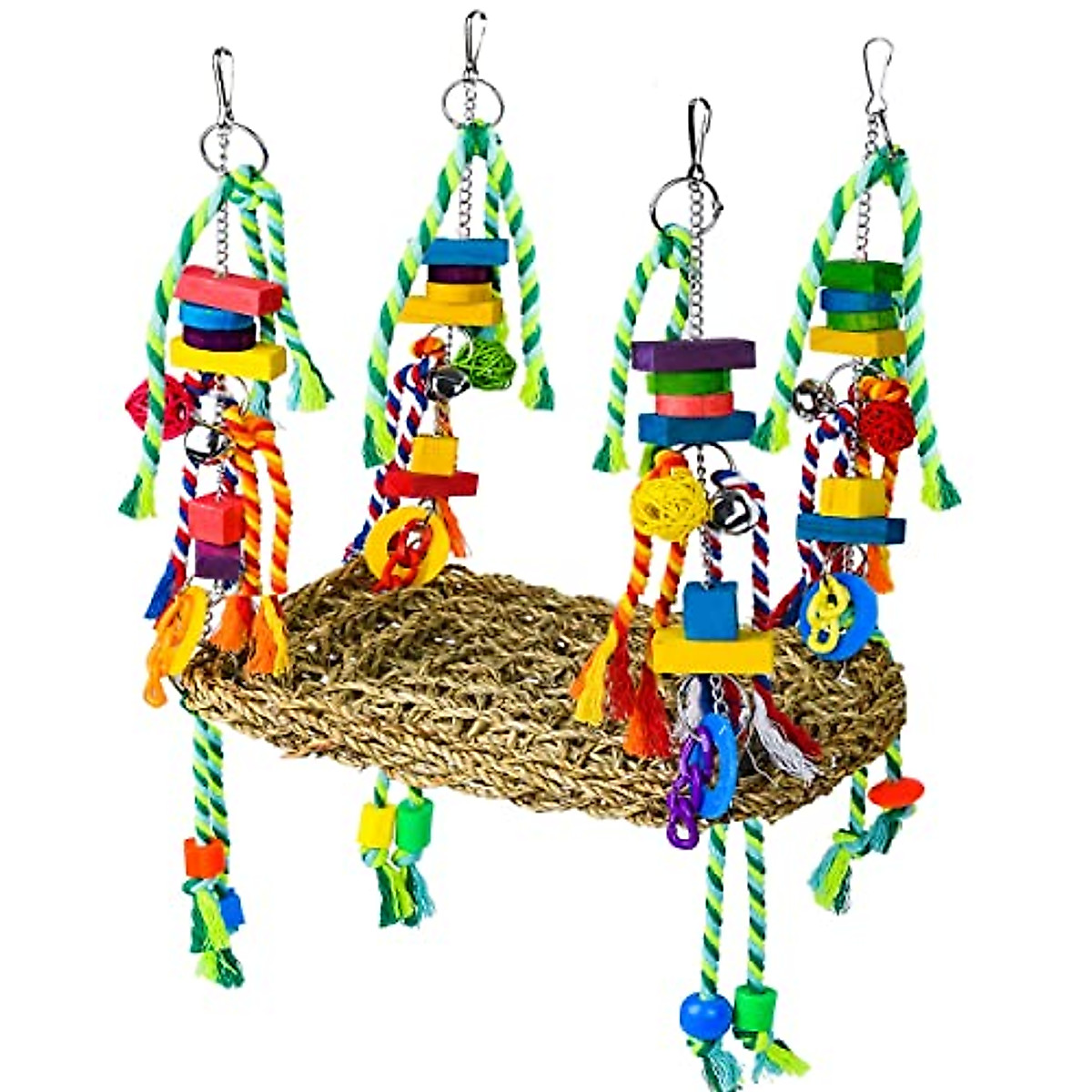 Pomeyard Bird Toys for Parakeets Toys Bird Foraging Wall Toy Conures Cockatiel Bird Cage Accessories Parrotlet Toys Small Bird Toys for Lovebirds Seagrass Swing Hammock for Parrot Budgie with Bells
