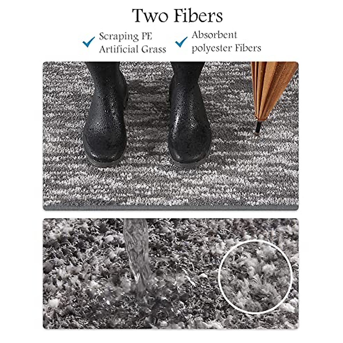 Door Mats Outdoor Indoor Doormat-Rubber Non Slip Absorbent Front Door Mats for Outside Entry Entrance-Dirt Trapper Mat for Muddy Paws and Shoes-Gray-17”x30”