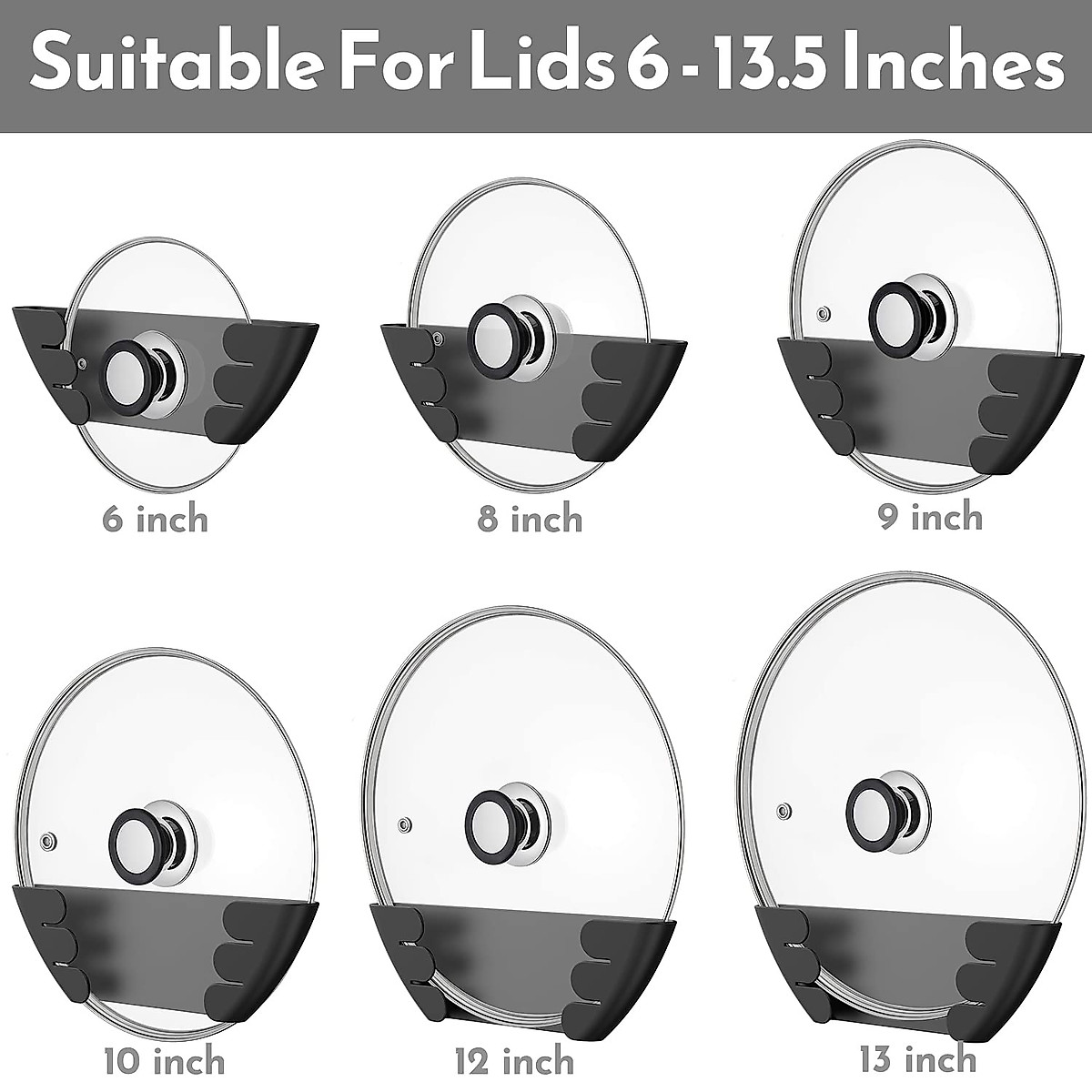 Universal Pot Lid Organizer for Cabinet - Upgraded Patented Niceyos 3 Pack Pan Lids Organizers Inside Cabinet Door Wall Mount Pots Top Storage Organizer Rack Holder for Kitchen, Fits 6" to 13" (Black)