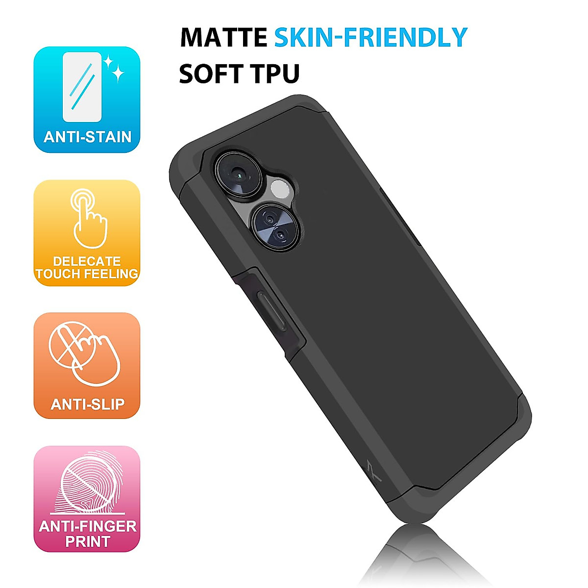 TJS Compatible for OnePlus Nord N30 5G Case, with Tempered Glass Screen Protector Dual Layer Hybrid (Magnetic Mount Friendly) Shockproof Drop Protection Impact Phone Case (Black)