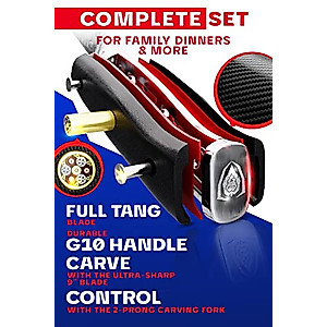 Dalstrong Shogun Series Damascus Japanese AUS-10V Super Steel Carving Kitchen Knife & Fork Set, 9 Inches, Sheath Included