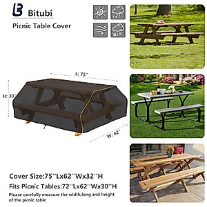 Bitubi 70 / 72 Inch Waterproof Picnic Table Cover With Bench Covers,Classic Black Wind Dust Proof Anti-UV, 72”Outdoor Cover For Picnic Table