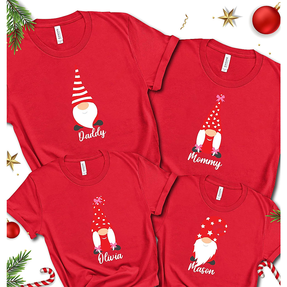 Personalized Christmas Family Gnomes T-Shirt For Family, Customized Merry Christmas Shirt, Custom Gnomes Tee, Funny Graphics Tee For Christmas, New Year Party T-Shirts, Customized Christmas Gnome Tee