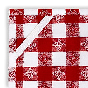 Cackleberry Home Red and White Tavern Check Woven Cotton Jacquard Kitchen Towels 18 x 28 Inches, Set of 3