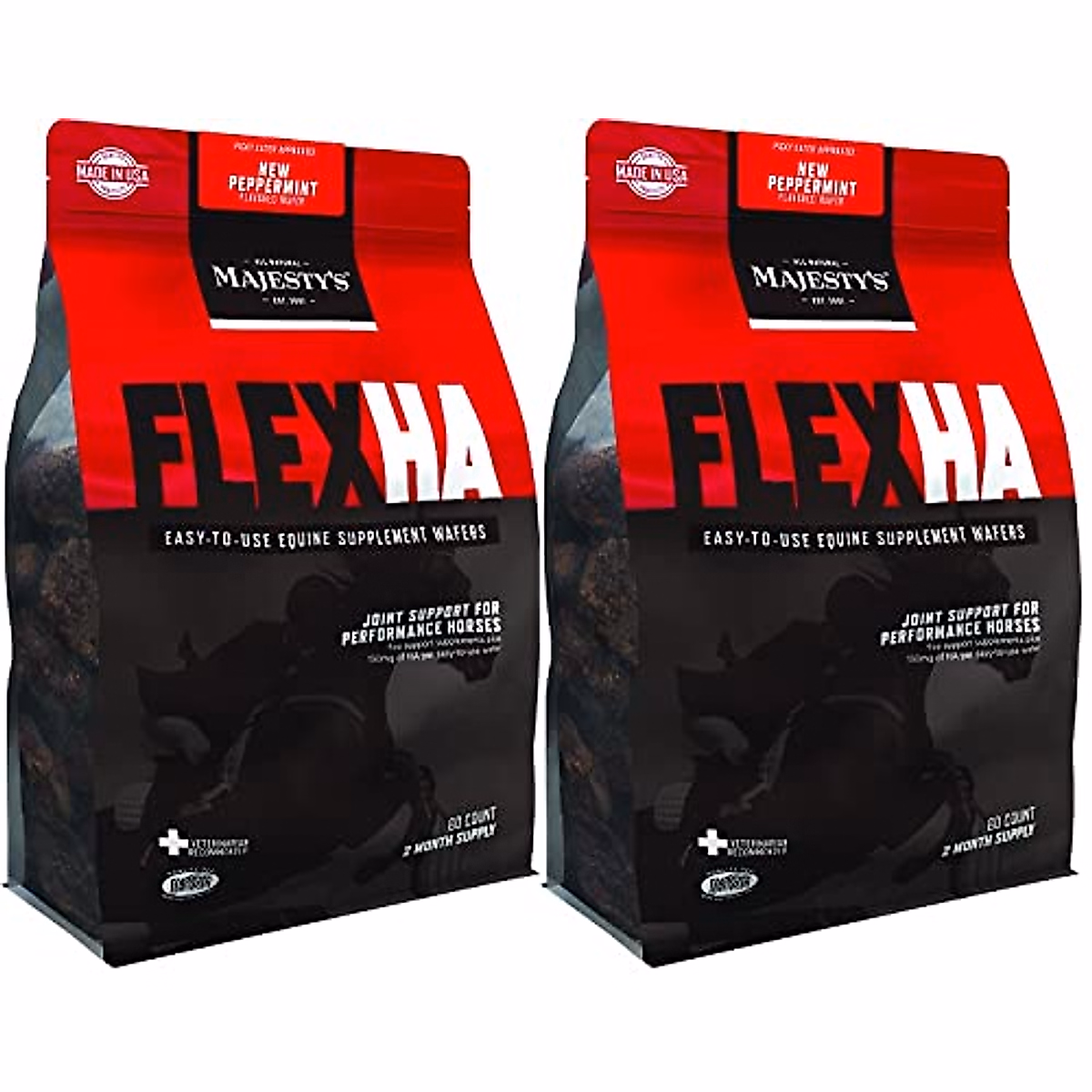Majesty's Flex HA Wafers - Superior Performance Horse/Equine Joint Support Supplement - HA, Vitamin C, Yucca, Glucosamine (Peppermint, 2 Pack(120 Count Total))