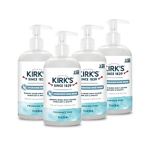 Kirk's Hydrating Hand Wash - Made with Premium Coconut Oil and Aloe Vera, With Plant Based Technology To Help Eliminate Odors, Non GMO, Vegan, Fragrance Free, 12 Fl Oz. 4 pack