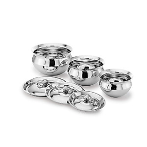 Expresso Stainless Steel Heavy Gauge Induction Friendly Kitchen Serving, Cooking Bowl, Biryani Handi Set of 3 Pieces, Model - Belly