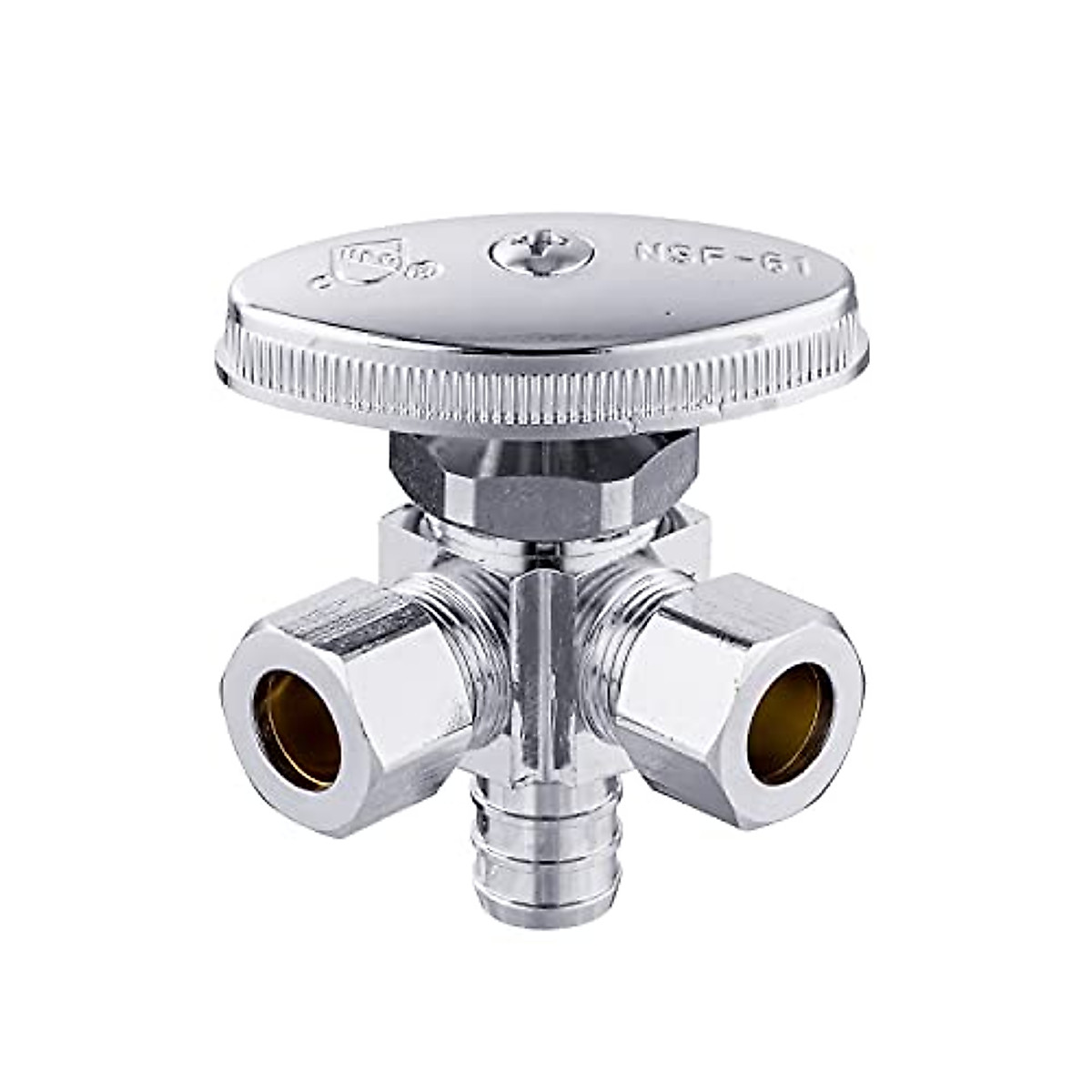 EFIELD Dual Outlet Angle Stop Valve,1/2" Crimp Barb Pex Inlet x (3/8 inch x 3/8 inch) Compression Outlet