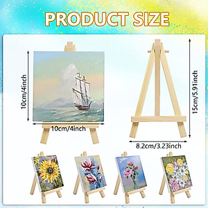 UHBYJM 32 Pack Mini Canvas and Easel,4 x 4 Inch Stretched Mini Canvases Small Painting Canvas with Mini Easel,Art Canvases Small Canvases for Kids Painting Party Craft Acrylic Pouring Oil Water Color