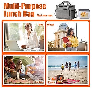 Large Lunch Bag for Women/Men,24-Can (15L) Insulated Lunch Box for Office Work Picnic Beach,Reusable Leak Proof Cooler Cooling Lunch Tote Bag with Adjustable Shoulder Strap (Grey)