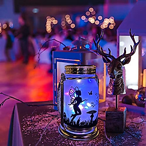 Vcdsoy 2 Pack Solar Fairy Lantern for Garden Decorations -Outdoor Fairies Night Lights- Garden Ornament Lights Decorations Gifts Hanging Lamp Frosted Glass Jar with Stake for Yard Patio Lawn