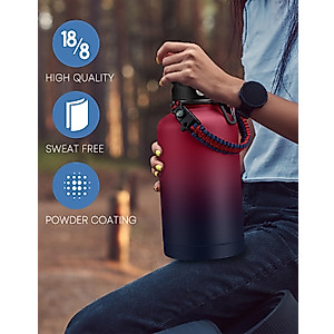 64 OZ Insulated Water Bottles with Straw - Waterbottle Carrier with Strap, Protective Boot & Paracord Handle, Stainless Steel Water Flask Canteen