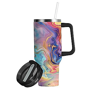 SEHANY Colorful Marble Pattern 40Oz Tumbler with Lid and Straw, Double Vacuum Stainless Steel Insulated Sports Water Bottle Cup Holder Friendly Leak-Proof Travel Coffee Cup for Iced Drink