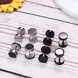 LOYALLOOK Stainless Steel Black Stud Earrings Silver Cubic Ziconia Stud Earrings Sets Tunnel Earring Ball Studs for Women Men 16 Pairs 6MM