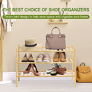 WANGMUXIA 3-Tier Bamboo Shoe Rack，Free Standing Shoe Racks Stackable Shoe Rack，Entryway，Hallway, Bathroom and Living Room，Multifunctional Bamboo Rack in Different Combinations (3-Tier)