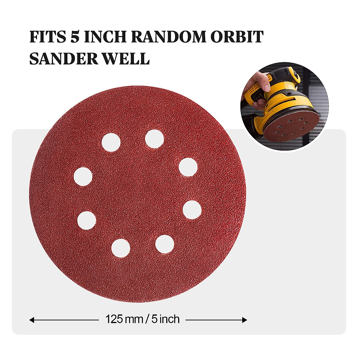 S SATC 72 PCS 5 Inch 8 Hole Hook and Loop Adhesive Sanding Discs Sandpaper for Random Orbital Sander 40 60 80 120 180 240 320 Grits