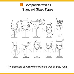 Rustic State 4 Sectional Adjustable Wood Under Cabinet Wine Glass Holder Wine Glass Rack Hanging Shelf Stemware Glassware Bar Organizer - 12 Wine Glass Storage - 11 Inch Deep - Mahogany