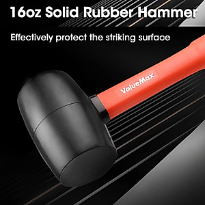 ValueMax Rubber Mallet, 16oz Rubber Mallet Hammer And 35mm Double-Faced Soft Mallet, Fiberglass Handle With Soft Grip, Solid Head, 2 Piece Black Mallet Set