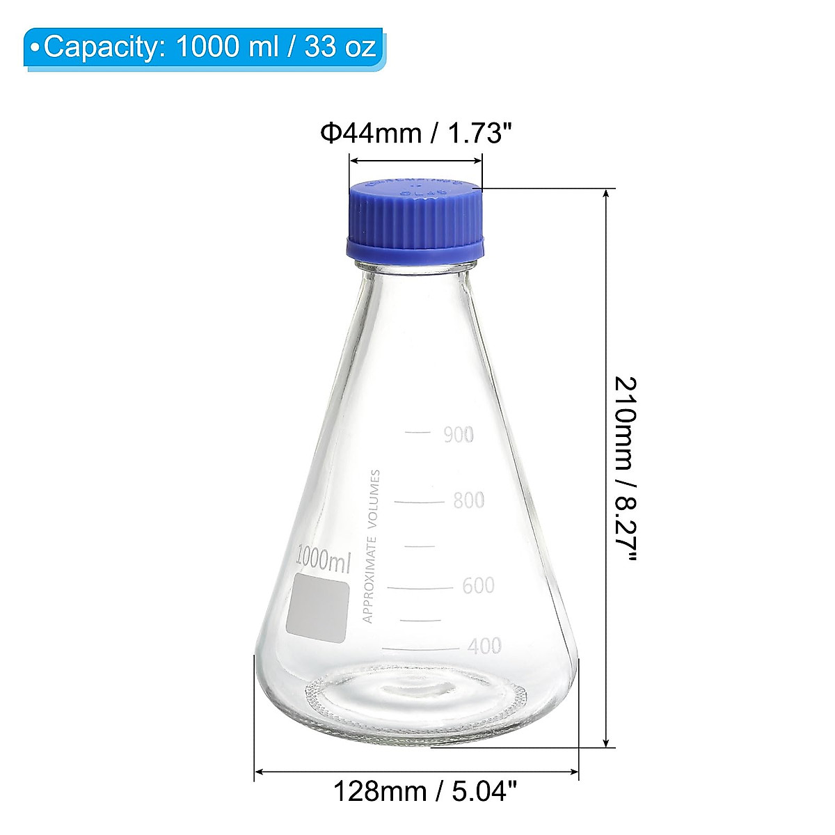PATIKIL Erlenmeyer Flask, 1000ml Narrow Mouth Graduated Flasks with Screw Cap Borosilicate Glass Flasks with Printed Graduation for Lab, Experiment, Chemistry, Science Study
